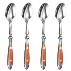 cherhome grapefruit spoons，4pcs serrated grapefruit spoon scoop，premium stainless steel 18/8 fruit spoon kiwi spoon with comfortable bakelite handle,for any citrus&grapefruits，wood grain handle