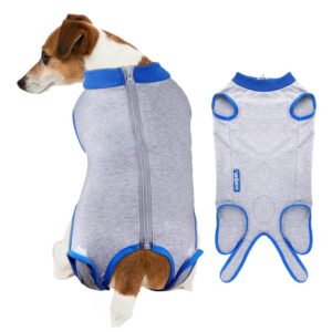 comfpet dog surgery recovery suit with zipper for male female, breathable dog onesie for spay, neuter, anti licking, skin conditions, incontinence, dog bodysuit alternative to cone e-collar, medium