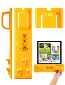 stalishare goodsnova picture hanging tool with level and position nail, instaframe kit quick hang and level, easy picture hanger helper for wall frame/ art/ painting/ photo/ poster (plastic, yellow)