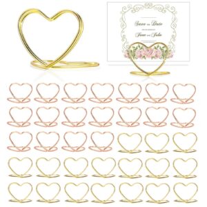 mdgfge 36pcs table number holders place card holder heart shape playing card holders metal place cards for wedding mini holder small size table picture setting for valentine's day anniversary party