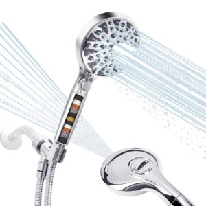 cabong high pressure 10-mode handheld shower head set with 70" hose, 20stage detachable filter shower head with on/off pause switch & built-in 2-mode tub & tile power wash (chrome）