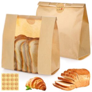 30 pack paper bread bags for homemade bread sourdough bread bags with window comes with 32 stickers can be used for packaging toast croissants bagels donuts (14 * 8.3 * 3.5 inch)