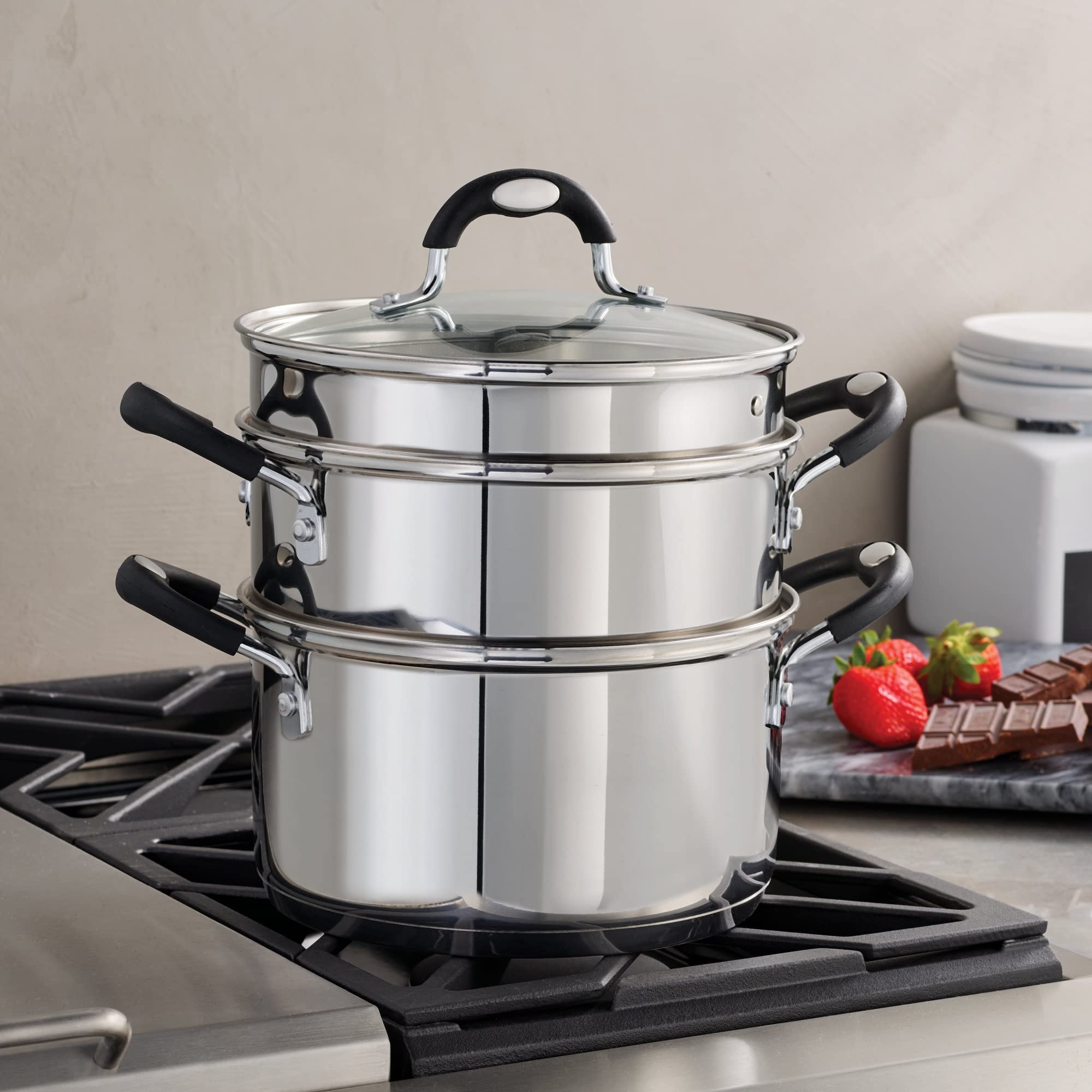 Stainless Steel 3 Quart Steamer & Double-Boiler, 4 Piece