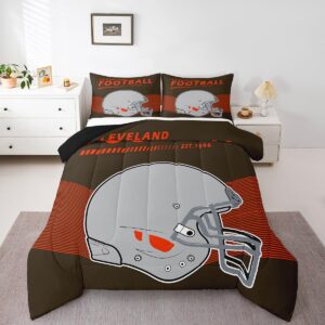 american football city comforter set football player bedding queen for kids girls boys american football helmet bed comforter set football sports duvet insert bedroom decor, brown orange(cleveland)