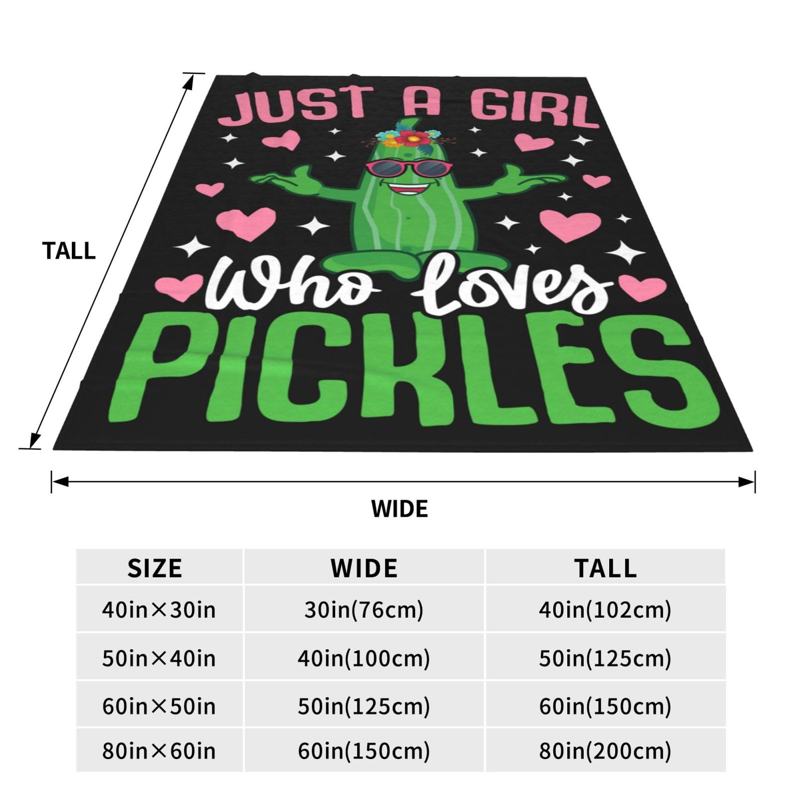 Pickle Blanket Pickles Gifts for Kids Just A Girl Who Loves Pickles Soft Flannel Blankets Used for Sofa Couch Living Room Bed Camping Travel Cozy Warm Lightweight 60"x50" for Pickle Lovers Decor