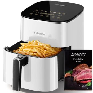 fabuletta air fryer 6qt, 11-in-1 large air fryers, 450f max crisp, nonstick basket, diswasher safe, shake reminder for roast, bake, dry, reheat, frozen, broil, proof-white