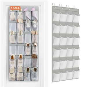 fentec 2 pack over the door shoe organizer hanging shoe organizer for closet, space saving mesh large pocket shoe storage and organizer with 24 packets, shoe holder for apartments garages, gray