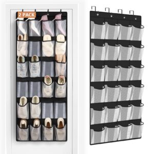 fentec 2 pack large over the door shoe organizer, 24 pockets mesh hanging shoe organizers, shoe rack for closet mesh closet shoe holder, over door organizer, shoe organizer for wall, black