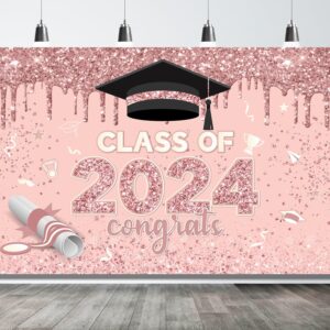 gpwxyyy pink and rose gold graduation decorations class of 2024 backdrop congrats graduation banner photo background for college graduation party supplies