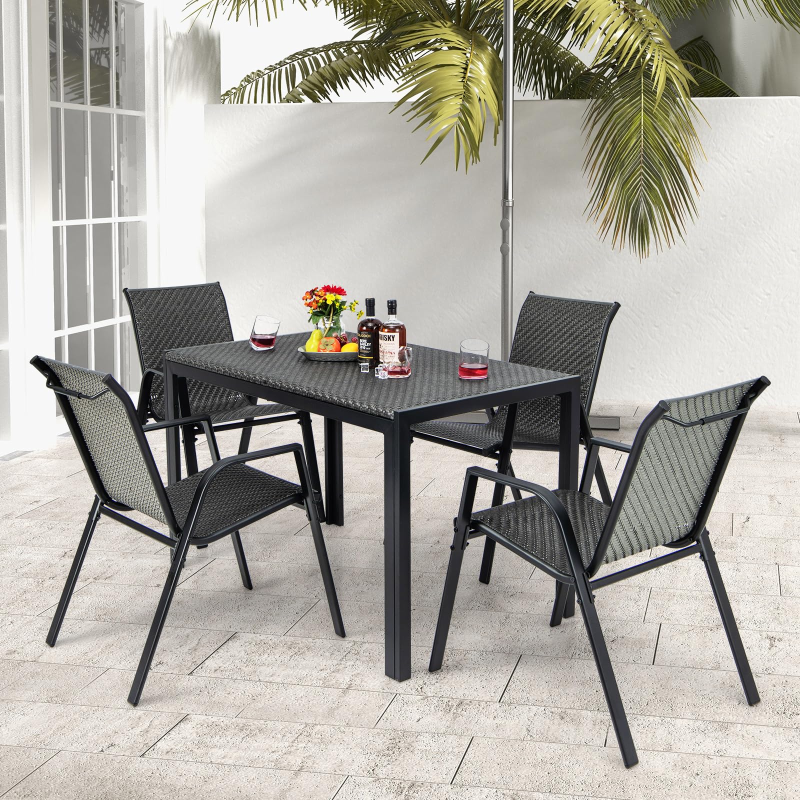 HAPPYGRILL Wicker Patio Dining Table for 6, 48 Inch Patio Rectangular Rattan Table with Heavy-Duty Metal Frame, Wicker Furniture Dining Table Patio Table for Backyard, Front Porch