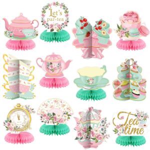 liliful 12 pcs tea party decorations floral teapot cake tea party honeycomb centerpieces princess tea party supplies table tea party decor for birthday baby shower wedding favors girls women