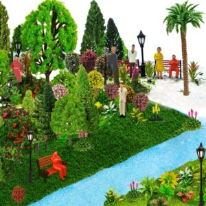 quarenden model scenery kit, painted figures, model train scenery, 47pcs, miniature trees, model trees, model grass mat for miniature scene landscape