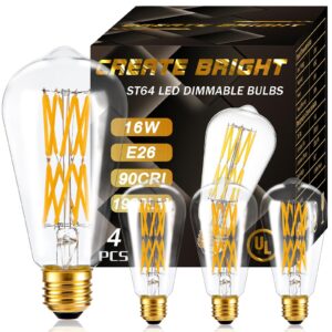 create bright vintage st64 16w dimmable led edison bulbs 2700k warm light bulbs led filament light bulbs for chandeliers,e26 base,4 pack