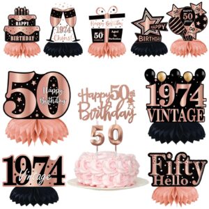 12pcs 50th birthday party decorations, 1974 rose gold table centerpieces, cake topper and candles set 50th birthday decorations for women