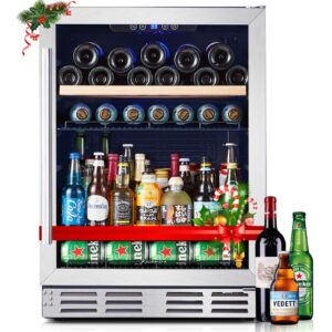 kalamera mini fridge 24” beverage and wine cooler built-in or freestanding - 118 cans & 16 bottles capacity wine refrigerator cooler