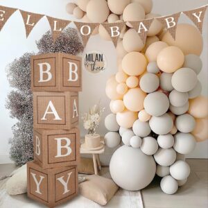 keencopper burlap print baby boxes with letters for baby shower, 4pcs rustic theme boho balloon boxes blocks gender neutral baby shower decorations for birthday gender reveal backdrop