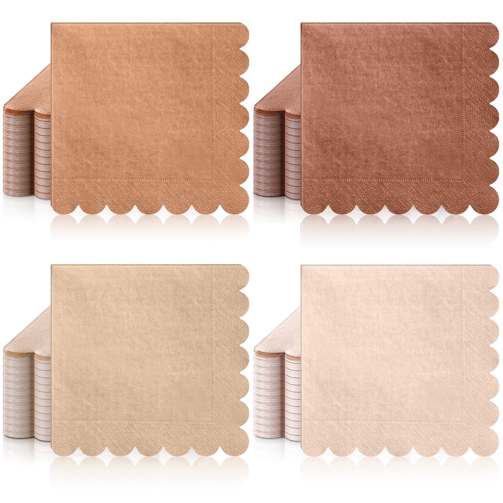 Zhanmai 100 Pack Cocktail Napkins 5 x 5 Inch Scalloped Napkins Beverage Napkins Gradient Color Paper Napkins with Scalloped Edges Thick Disposable Luncheon Napkins for Party Supplies (Earth Tone)