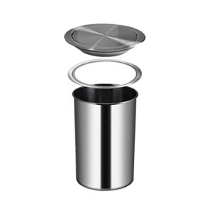 outdoor trash can countertop built-in trash can with balance flap cover, cabinet trash can with swing lid, stainless steel round metal kitchen hidden garbage can small waste chute lid