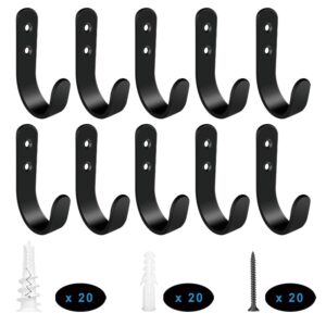 jugeforni metal coat hooks for wall, coat hooks for hanging, heavy duty wall mounted hook with screw, 10pcs black hooks for hanging coats, towel, backpack, key, bag, coffee cup