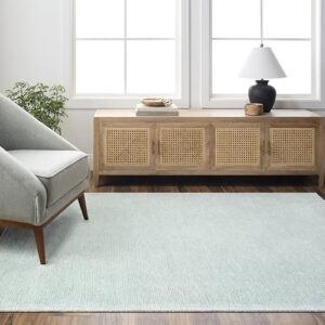 mark&day washable rugs, 7x9 tobey solid and border seafoam area rug, green carpet for living room, bedroom or kitchen (6'7" x 9', machine washable)