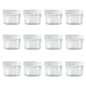 gpk4all 4oz mason jar canning jar with regular mouth, silver single piece lid, pack of 12 (white)