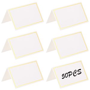 50 pack table place cards with gold foil border, seating cards tent cards for weddings, banquets, events, party buffet, dinner parties, holiday table setting 2 x 3.5 inches