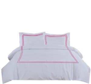 beddecor luxury 400-tc egyptian cotton 3pc embroidered duvet cover set with beautiful 2-stripe embroidery(hot pink, full/queen)