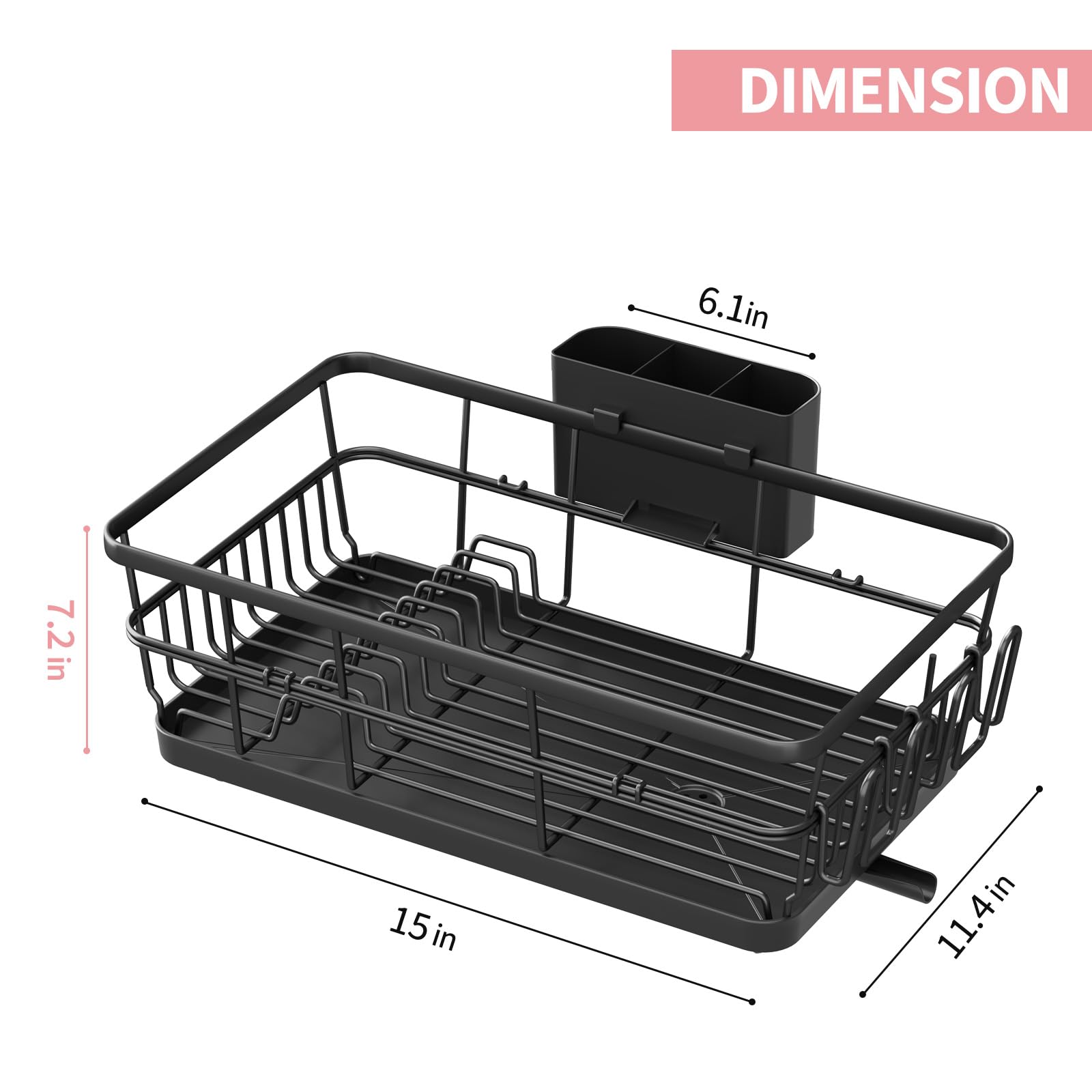 Urackify Dish Drying Rack for Kitchen Counter, Kitchen Dish Rack Black, Large Sink Dish Drainer Dryer Rack Small Space, Kitchen Dishes Strainer Drying Rack with Drain Board Cup Holder Cutlery Holder