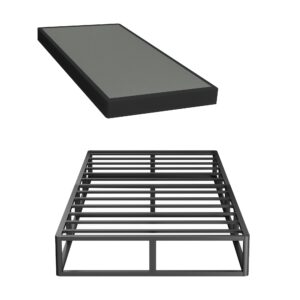 twin box spring, 10 inch box spring for twin bed, heavy duty metal bed frame with fabric cover, 3000lbs max weight capacity bed base mattress foundation, easy assembly, noise free, black