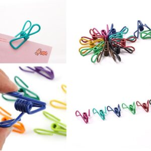 Chip Clips, 20 Pcs 2 Inch 10 Different Mixed Colors Utility Metal Clips PVC-Coated High Elasticity Good Persistence for Clothespins Paper/Food Bag Clips Clothes Pins (20)