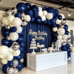 navy blue white balloon garland double stuffed dark blue white sand pearl balloon arch kit royal blue silver balloon for birthday chrismas new year baby shower graduation party decor