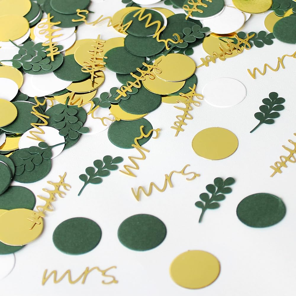 Greenery Gold Bachelorette Decorations Sage Leaf Miss to Mrs Confetti Boho Wedding Party Table Scatter Bridal Shower Engagement Party Supplies