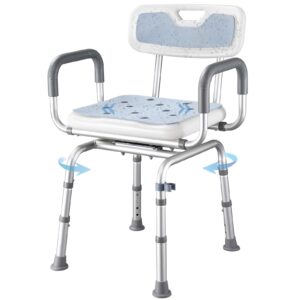 swivel shower chair with arms and back, hybodies rotatable shower chair with adjustable height, non-slip bath tub transfer stool, safe adjustable handicap stool for inside bathtub bathroom