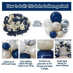 Navy Blue White Balloon Garland Double Stuffed Dark Blue White Sand Pearl Balloon arch Kit Royal Blue Silver Balloon for Birthday Chrismas New Year Baby Shower Graduation Party Decor