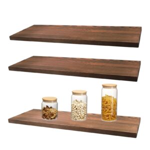 qzonelife 3pack floating shelves 17 inch wall shelf rustic wood shelves for wall storage wall mounted wooden display shelf small book shelf for bathroom bedroom kitchen garage brown