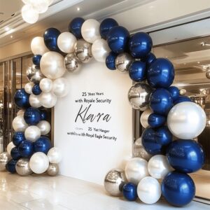 Navy Blue White Balloon Garland Double Stuffed Dark Blue White Sand Pearl Balloon arch Kit Royal Blue Silver Balloon for Birthday Chrismas New Year Baby Shower Graduation Party Decor