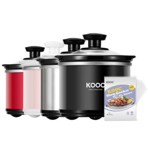 kooc small slow cooker, 0.65 quart, free liners included, upgraded ceramic pot, nutrient loss reduction, sauces, stews & dips, stainless steel, black, round