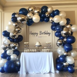 Navy Blue White Balloon Garland Double Stuffed Dark Blue White Sand Pearl Balloon arch Kit Royal Blue Silver Balloon for Birthday Chrismas New Year Baby Shower Graduation Party Decor