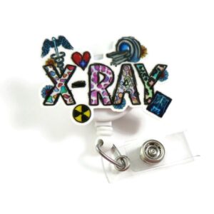 fun x-ray tech badge reel, colorful radiology id badge holder, radiographer retractable clip, radiologist badge reel, medical imaging badge holder, x-ray tech gift, mri/ct tech badge