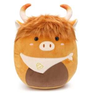 born fair 12" highland cows stuffed animal pillow plush,soft fluffy highland cows stuffed animal plushiestoys,soft birthday gifts for kids & girls (brown)