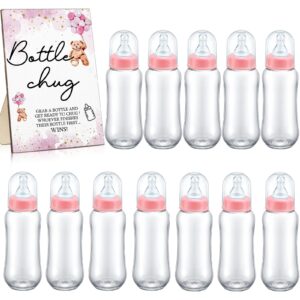 roowest baby bottles for baby shower games bottle chug 12 pcs plastic baby bottles bulk and bottle chug sign baby bottle chugging games for party gender reveal wedding bridal shower(lovely bear)