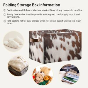 YETTASBIN Cow Print Storage Basket 1pc, Large Collapsible Toys Clothes Organizer, Durable Canvas Storage Bin with Handle for Shelves Closet Laundry Home Office Decor