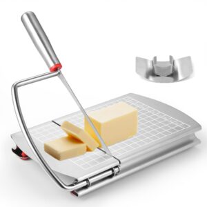 cheese slicer cutter, stainless steel cheese cutter board with blade for block cheese, vegetable, guillotine sausage ham biltong jerky multipurpose slicer (cheese board slicer)