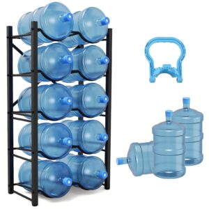 semoprus 5 gallon water bottle holder for 10 bottles, 5 tiers heavy-duty water cooler jug rack with reinforcement frame for home, office, restaurant