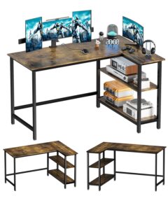 woodynlux l shaped desk - 39" home office computer desk with shelf, gaming desk corner table for work, writing and study, space-saving, rustic brown