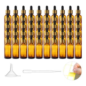 glassfinity 50pcs 1 oz dropper bottles for essential oils with funnel & dropper 30ml amber glass bottles with eye droppers tincture bottles, leak proof travel bottles for liquids