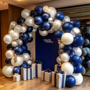 Navy Blue White Balloon Garland Double Stuffed Dark Blue White Sand Pearl Balloon arch Kit Royal Blue Silver Balloon for Birthday Chrismas New Year Baby Shower Graduation Party Decor