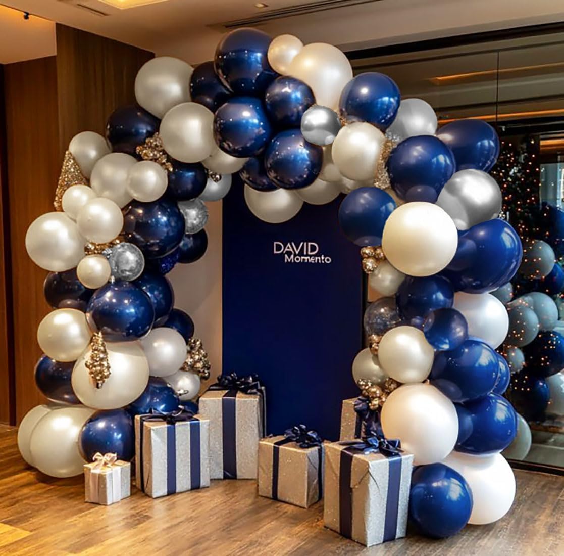 Navy Blue White Balloon Garland Double Stuffed Dark Blue White Sand Pearl Balloon arch Kit Royal Blue Silver Balloon for Birthday Chrismas New Year Baby Shower Graduation Party Decor