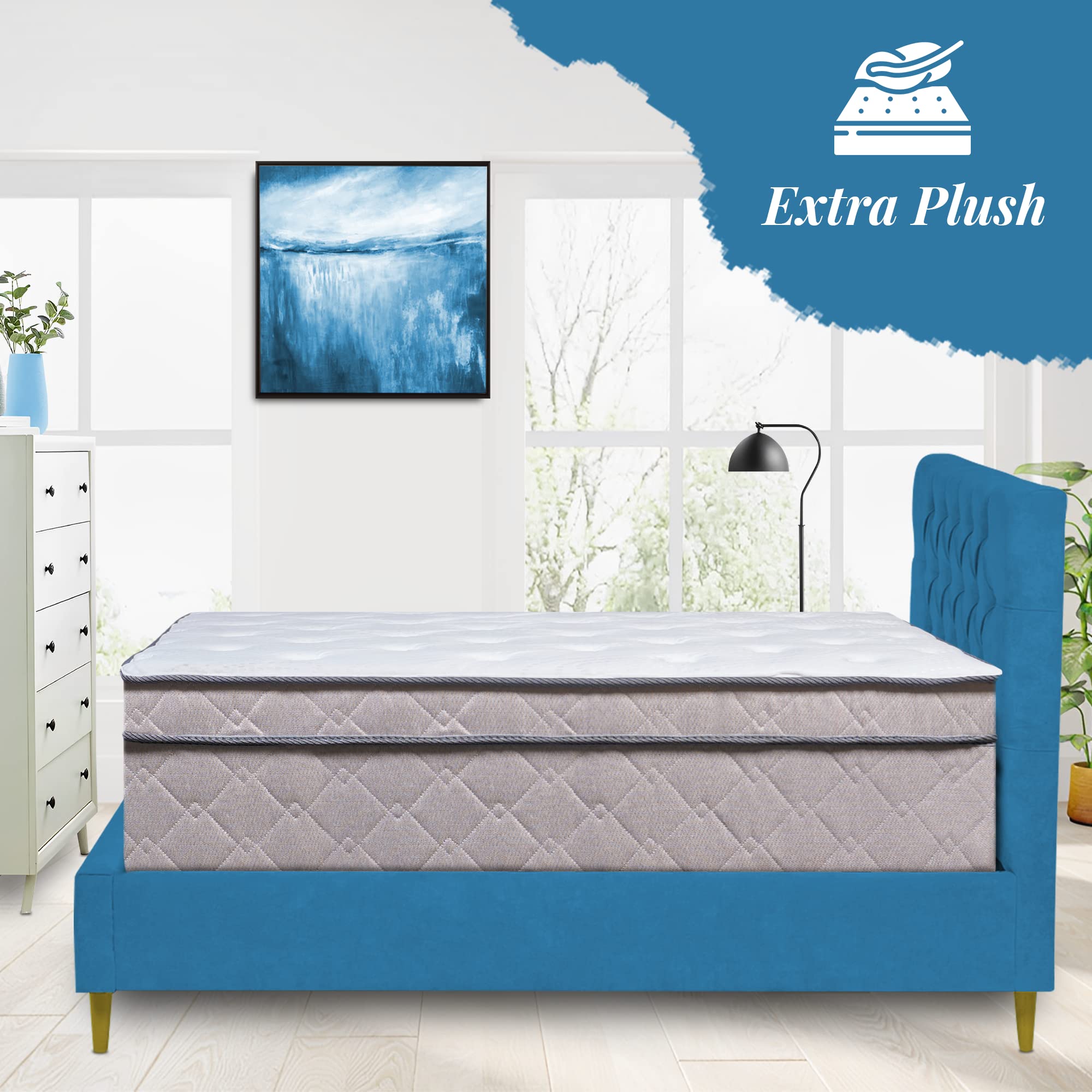 Nutan 13" Extra Plush Bed Mattress, Comfortable Supportive Eurotop Foam Encased Mattresses for Better Body Posture and Positioning, Relieves Pain and Aches, Queen