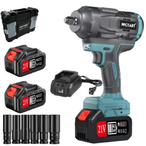 pfctart cordless 1/2 inch brushless impact wrench, 1200nm(900ft-lbs) high torque impact gun w/2x 4.0ah batteries, fast charger & 6 sockets, tool box